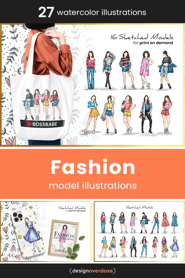 Watercolor Fashion Illustrations | 16 sketched models