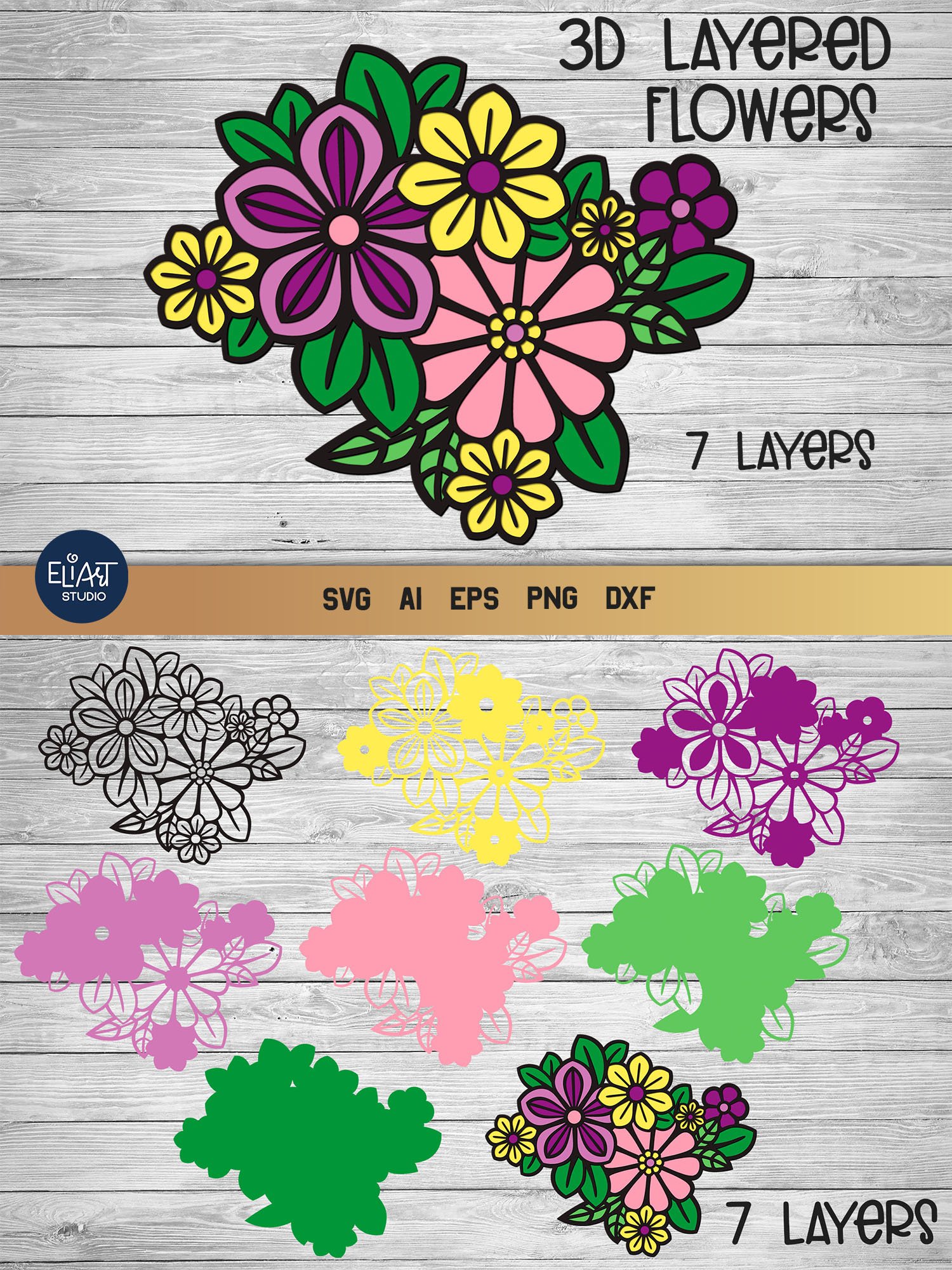 3d Floral SVG | Layered Flowers SVG | 3d Floral Bouquet SVG