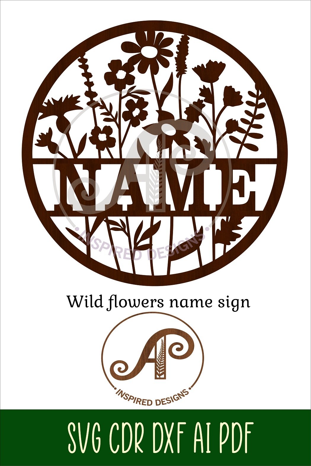 Wild flowers name sign svg laser cut template
