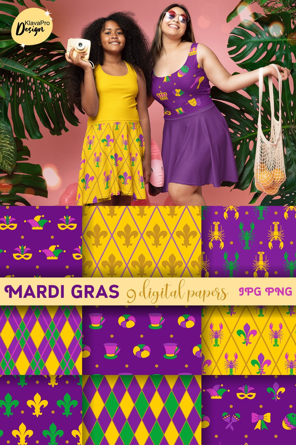 Mardi Gras digital papers, Mardi Gras seamless patterns