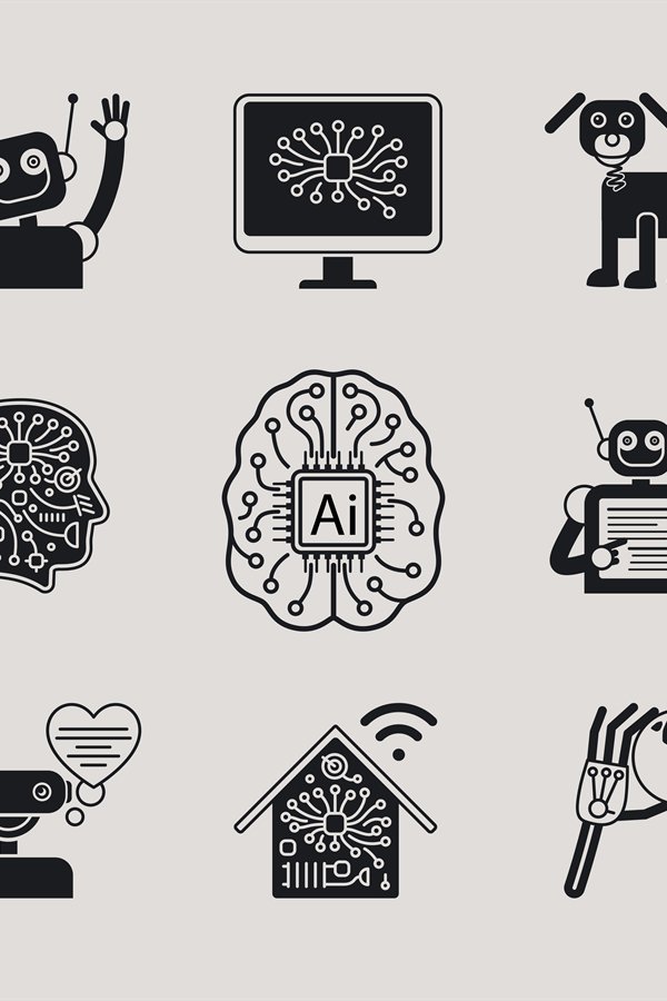 AI, Artificial Intelligence icons and signs