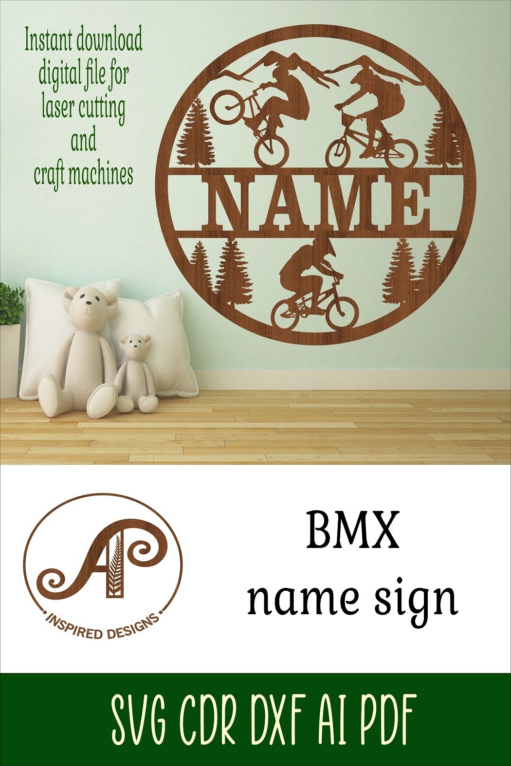 BMX name sign svg laser cut template