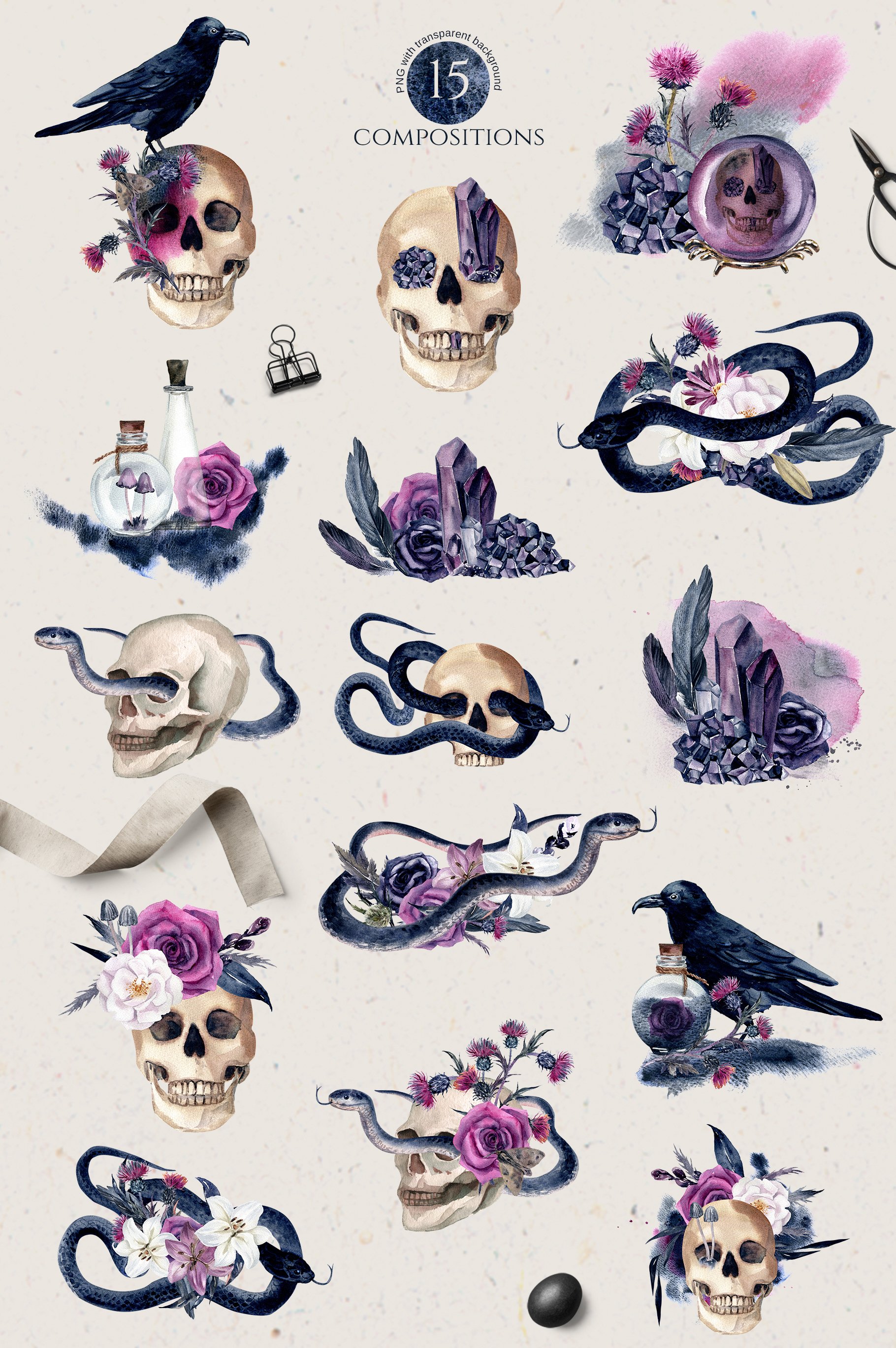 Watercolor Halloween Skull Clipart | Sublimation design PNG