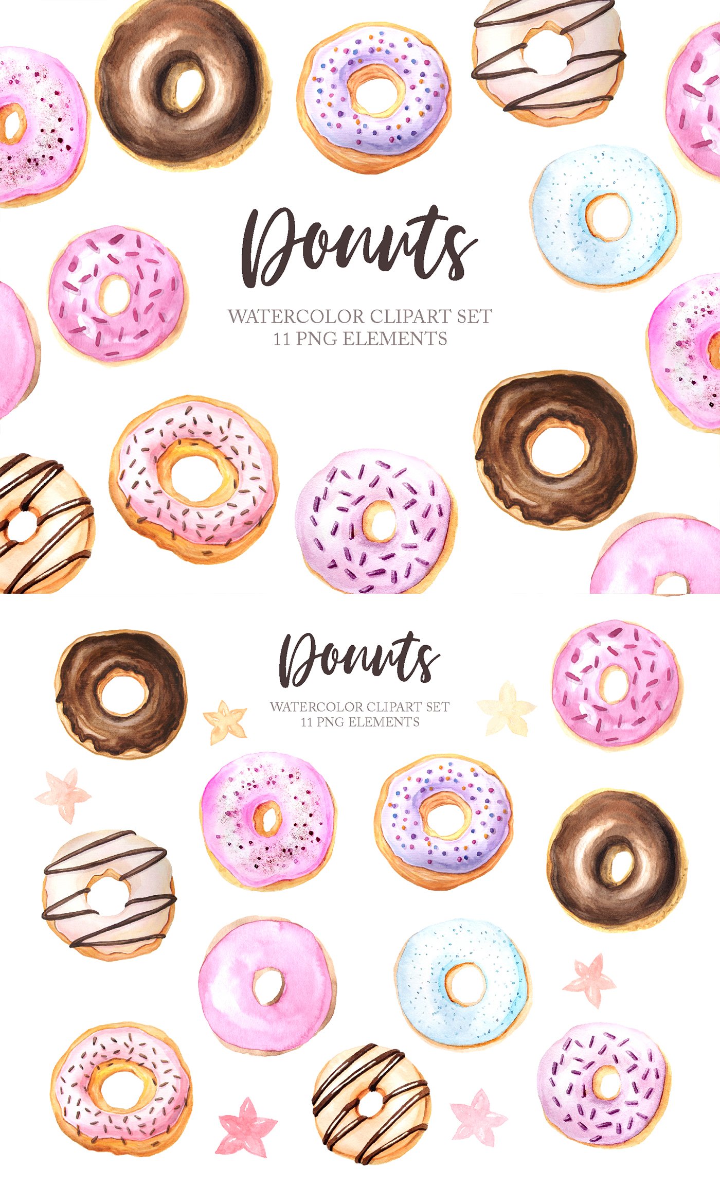 Watercolor Donuts Dessert Clipart PNG