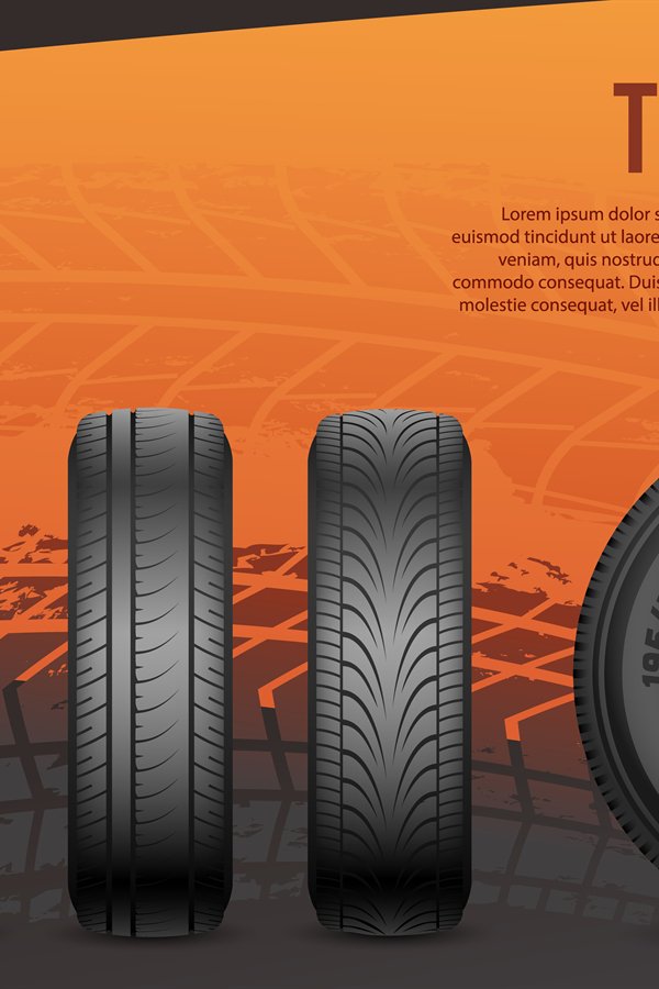 Tire service banner. Tires, car wheels poster. Autos repair,