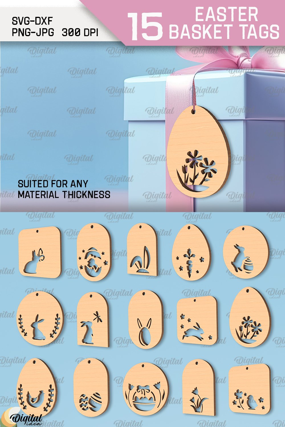 Easter Basket Tags SVG Bundle. Easter Laser Cut