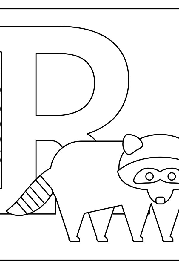 Raccoon, letter R coloring page
