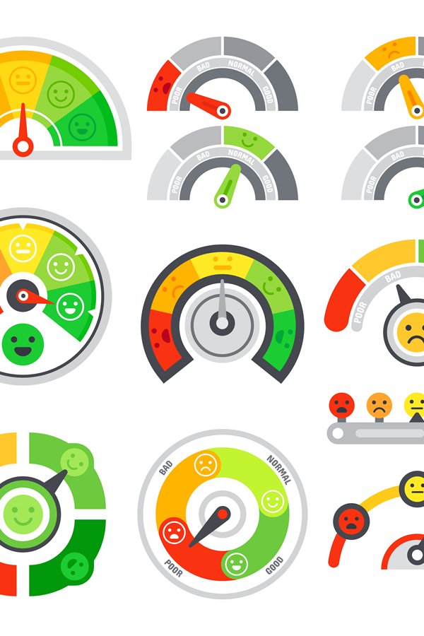 Satisfaction rating meter. Quality speedometer, goods grade