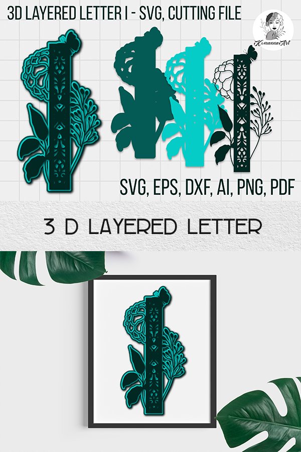 3D Layered SVG / 3D letter I SVG / Letter I Cut File.