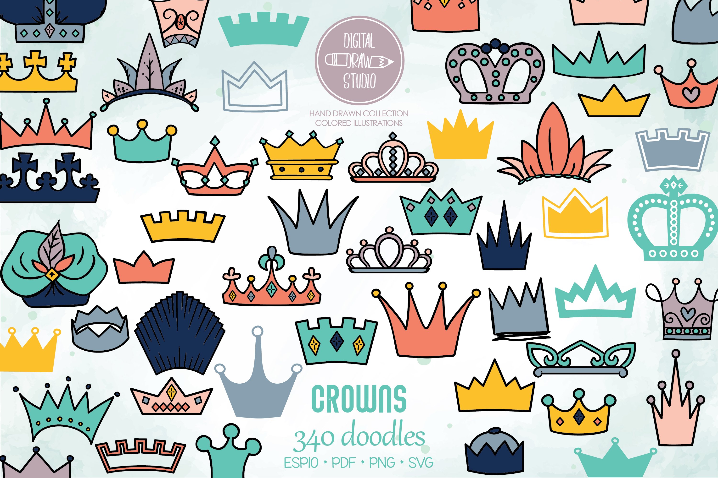 Color Crowns | Hand Drawn Princess Tiara, King, Queen, Royal