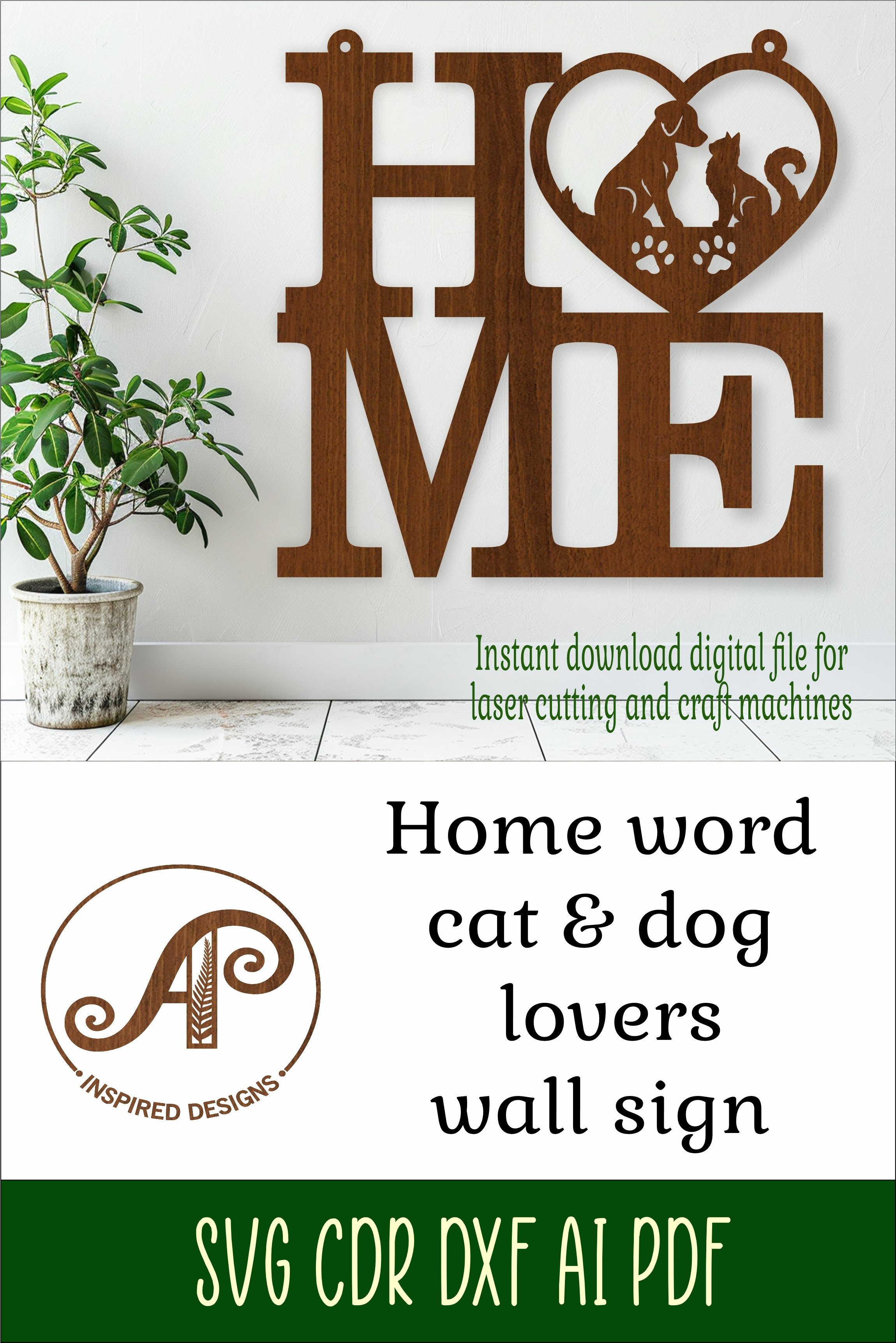 Home word with cat and dog wall art sign, SVG file. vector