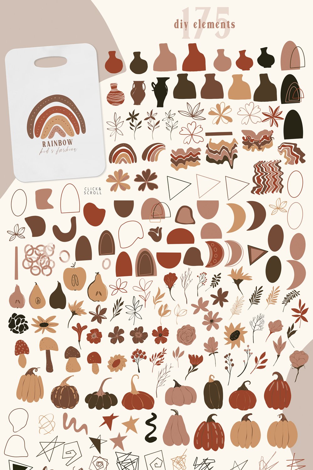 Abstract fall line art flower bouquet clipart bundle