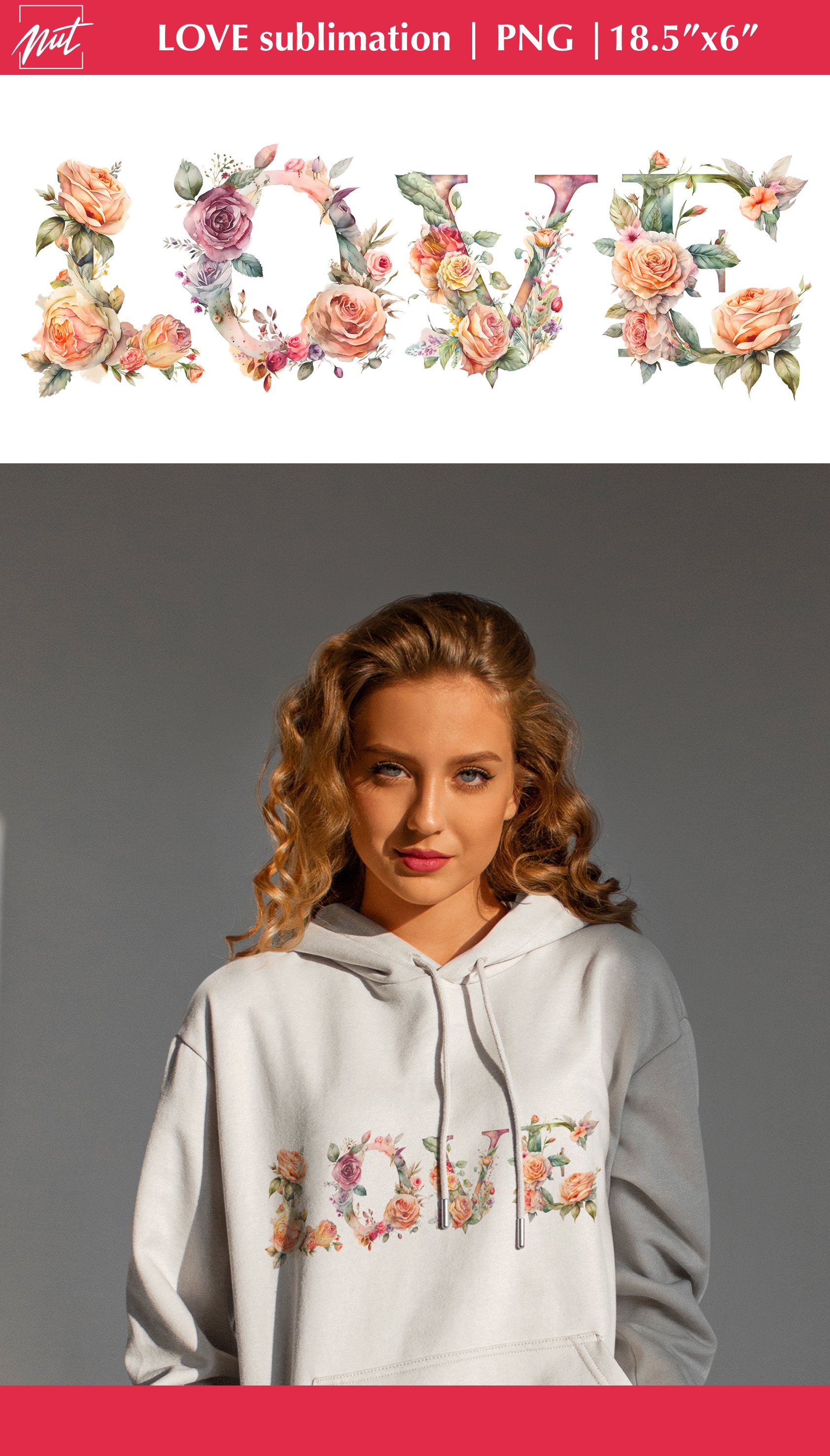 Love sublimation design, Floral love PNG. Flower sublimation