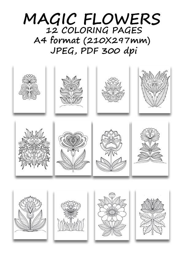 Magic Flowers, Coloring pages for all ages