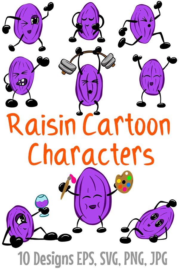 Dried Fruit Raisin Raisins Cartoon Characters JPG, EPS, SVG,