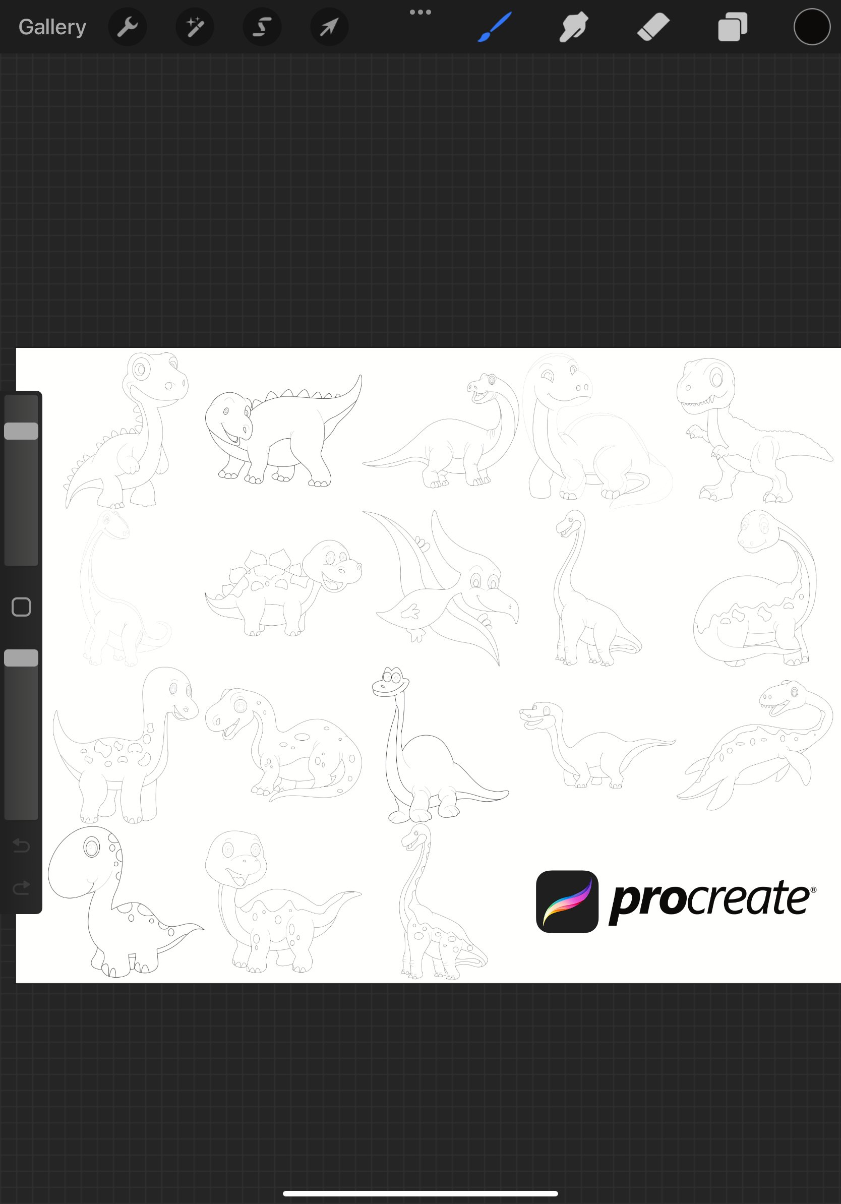 Cartoon Dinosaurs Outlines Set 4 Procreate Brush Stamps, 30