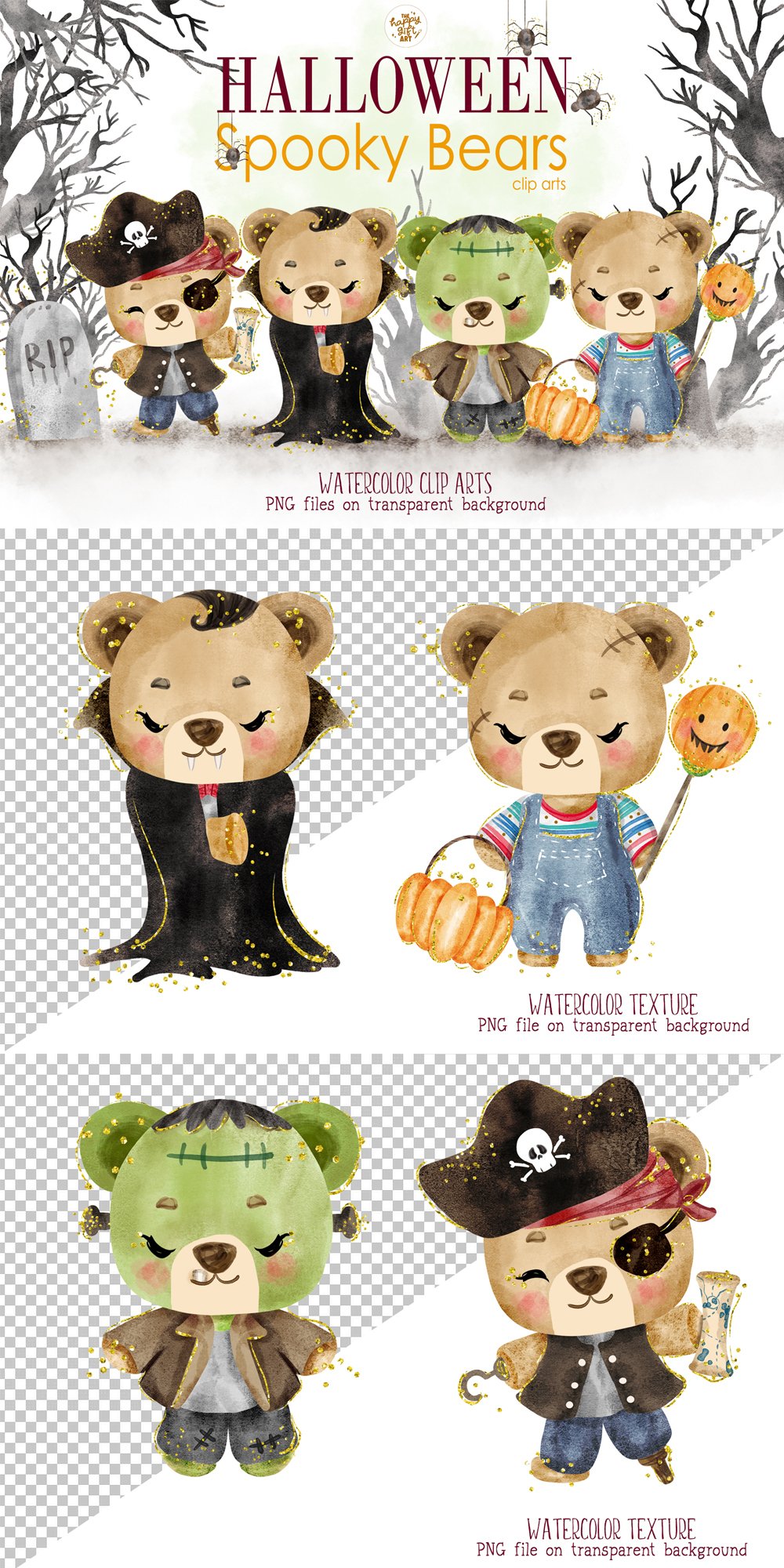 Halloween Spooky Bears Clip Arts