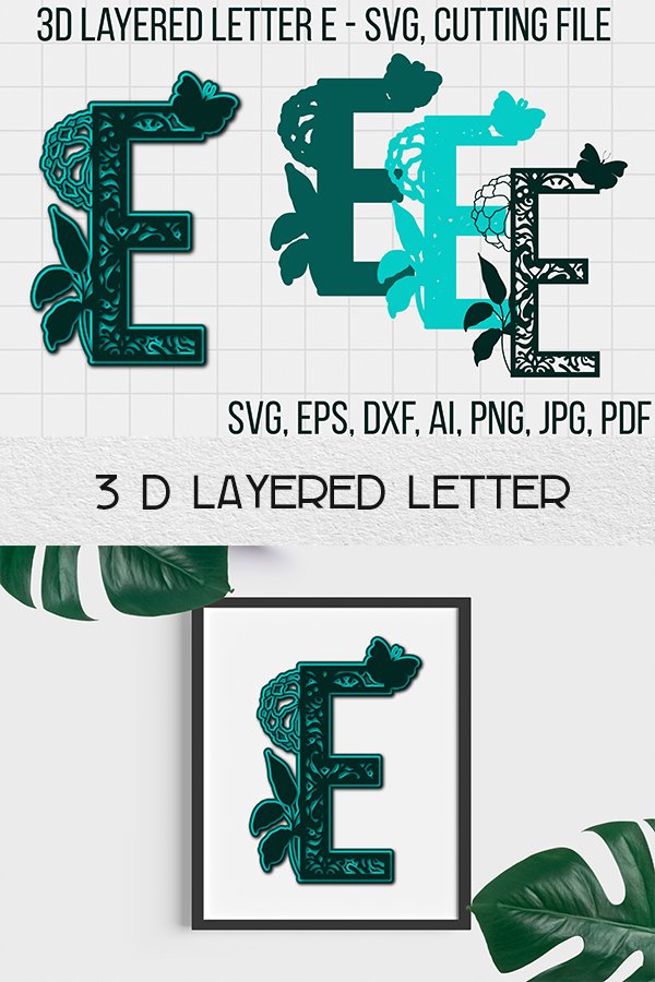 3D Layered SVG / 3D letter E SVG / Letter E Cut File.