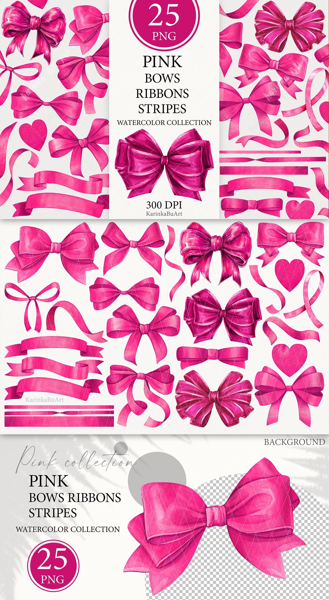 Baby Shower Pink bows Watercolour Illustrations 25PNG