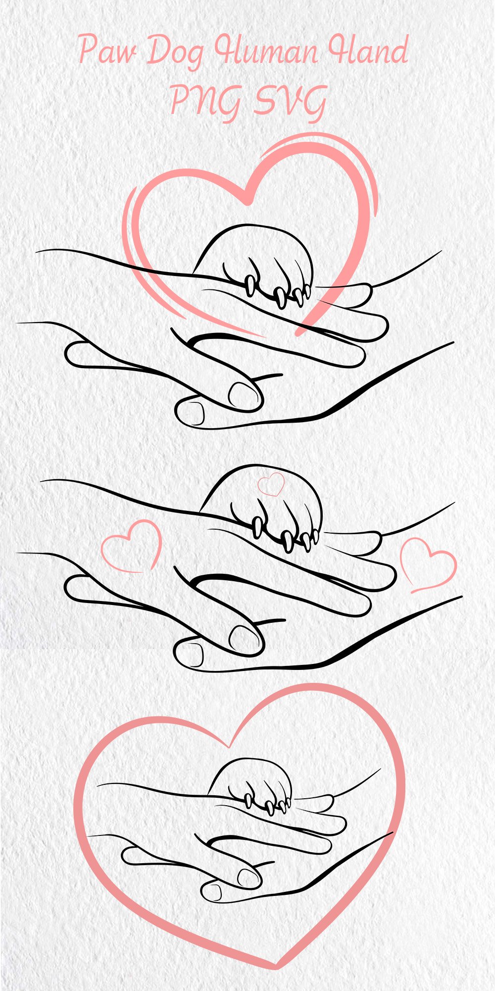 Paw Dog Human Hand in Heart, Family hands SVG PNG