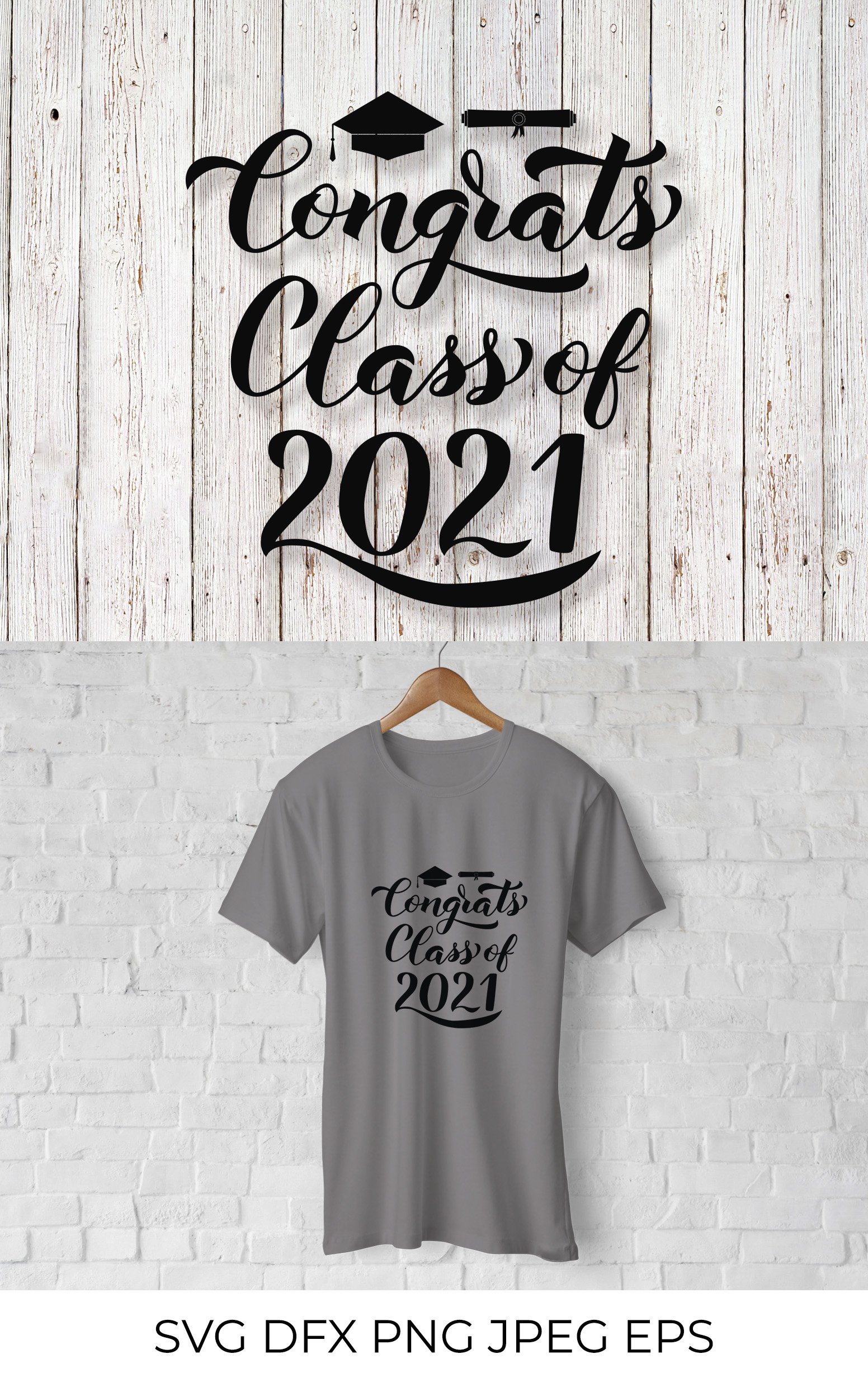 Congrats Class of 2021 calligraphy with graduation cap SVG