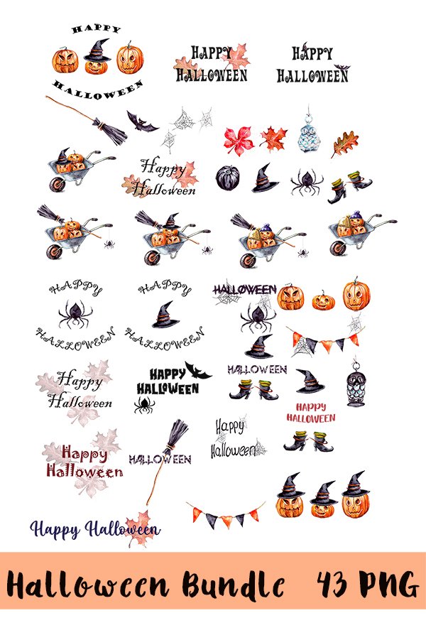 Halloween Bundle PNG Watercolor Clipart
