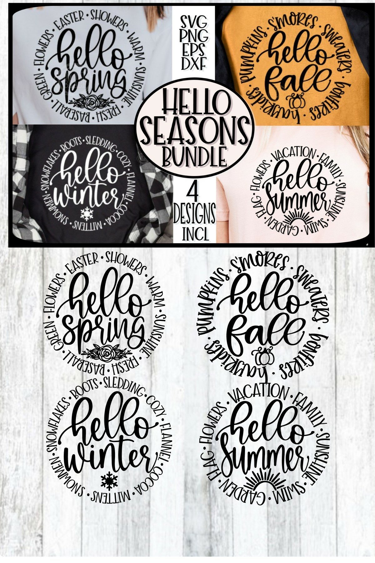 HELLO SEASONS- FALL SPRING SUMMER WINTER - SVG PNG EPS DXF
