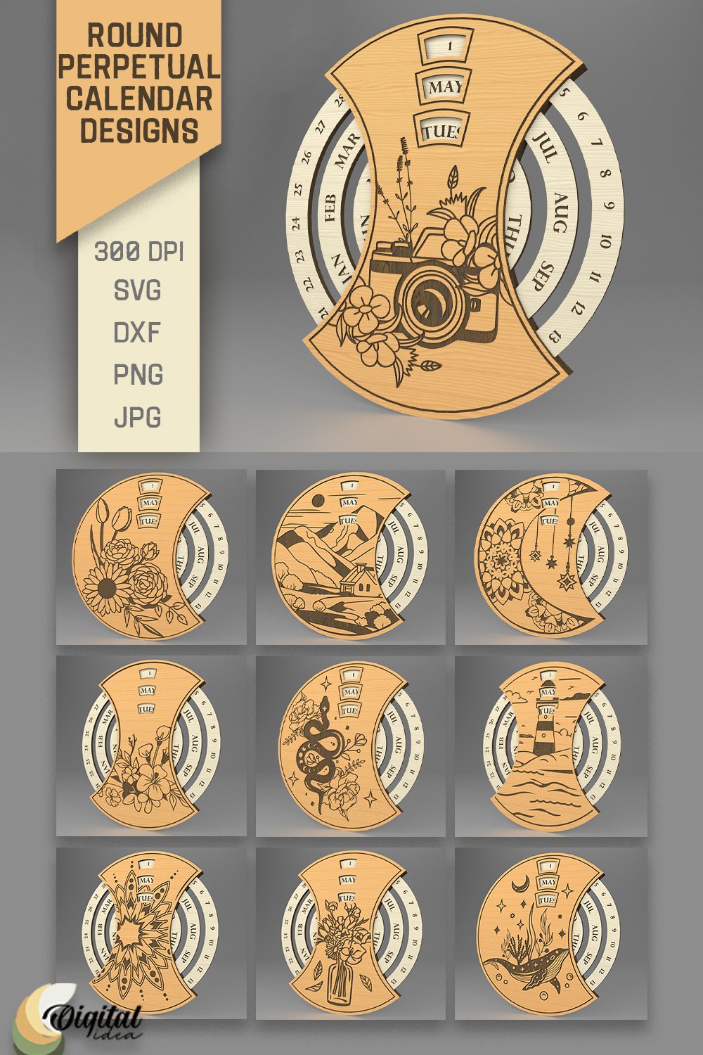 Round Perpetual Calendar Bundle. 3D Design. Laser Cut