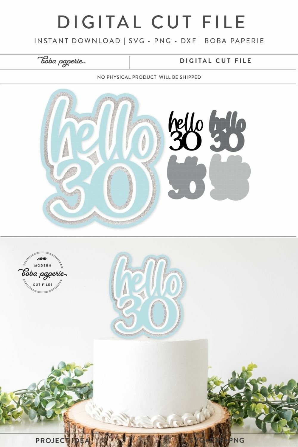 Hello 30 sVG | Layered cake toppers | 30th birthday cut file