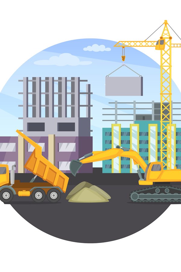 Construction concept with unfinished modern building and dif