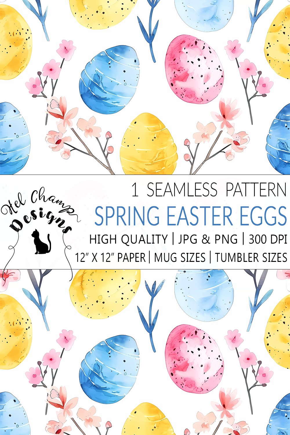 Scrapbooking paper with watercolor spring easter eggs design