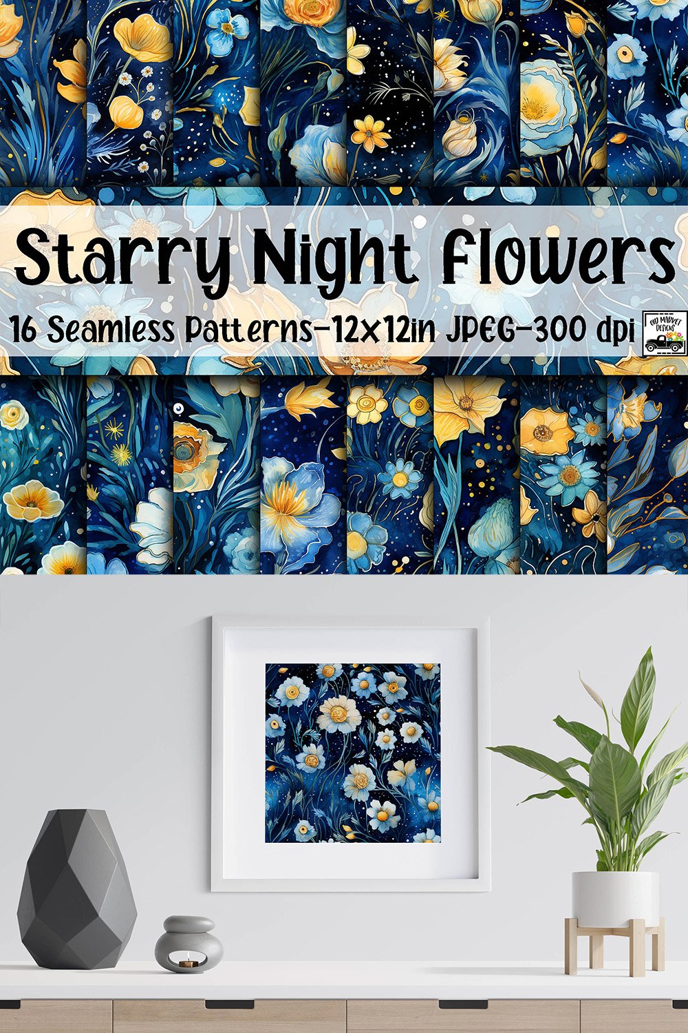 Starry Night Flowers Digital Paper