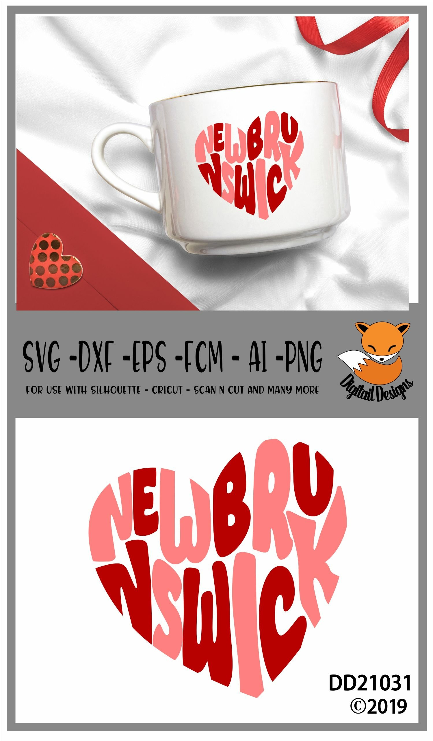 Canadian Province New Brunswick Heart Shaped Word Art SVG