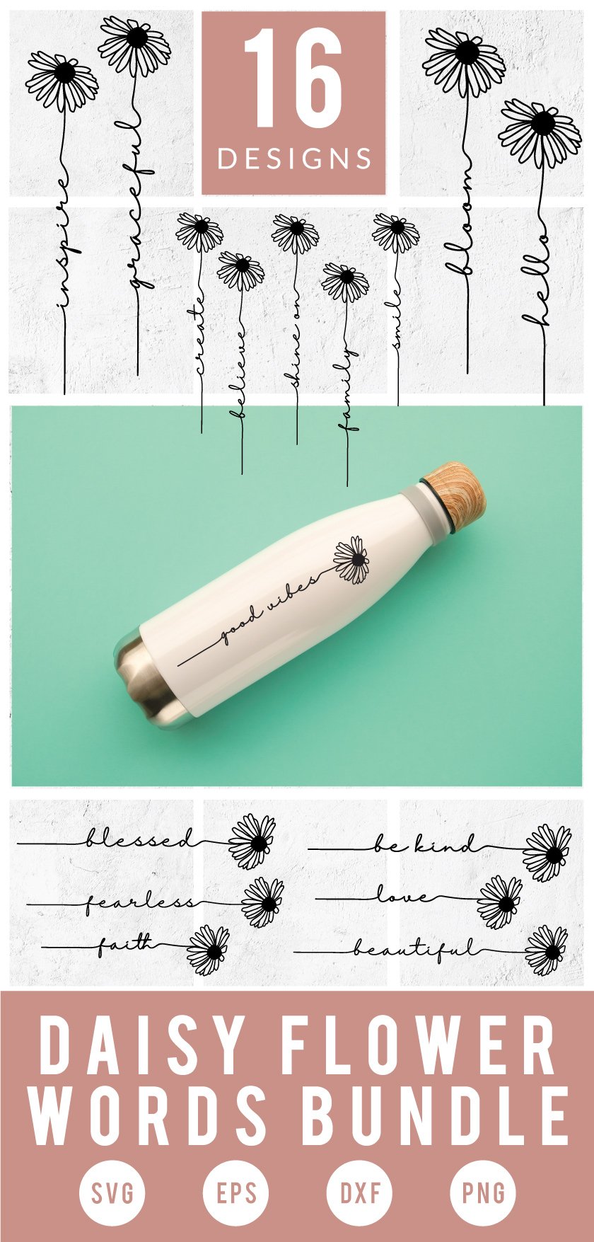 Daisy Flower Word Bundle | 16 Words Included