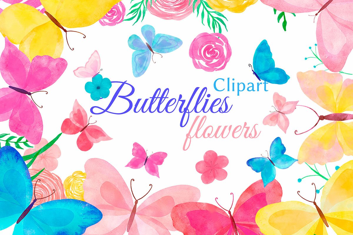 Butterflies and flowers clipart