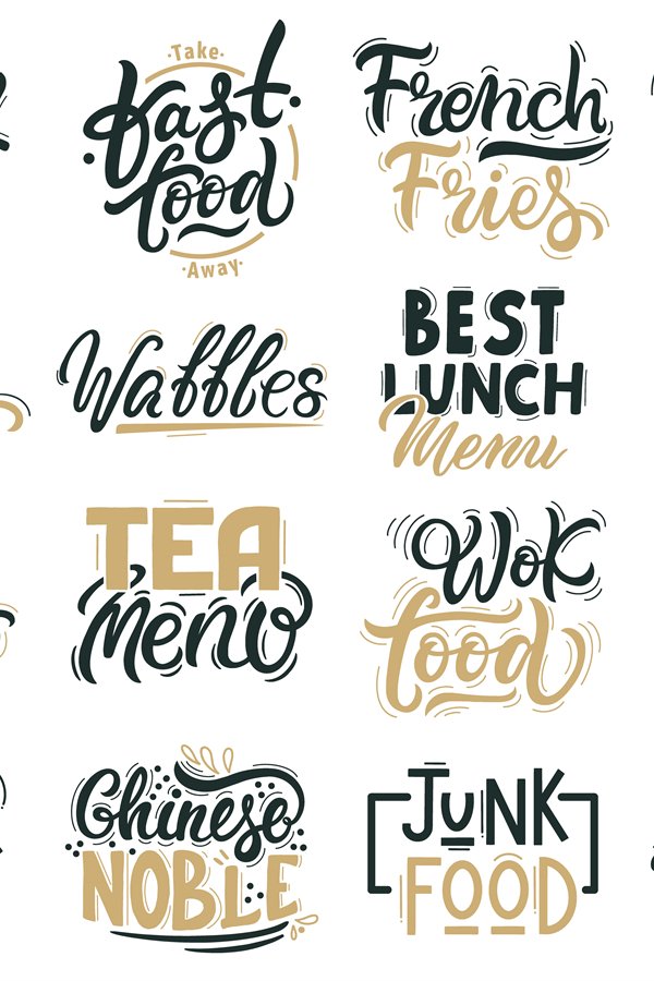 Junk food quotes. Fast food, junk and street food lettering,