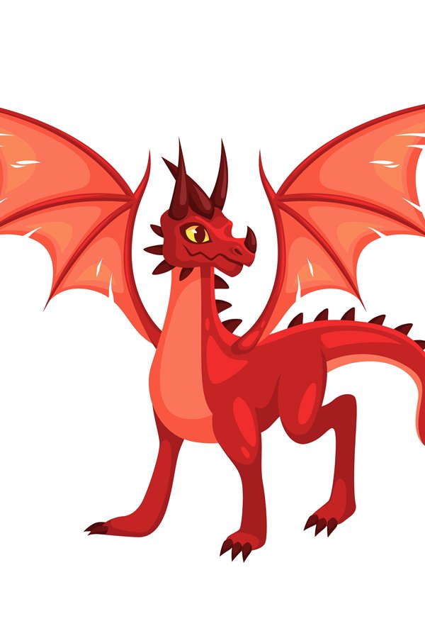 Magic Dragon. Fantasy colorful winged red creature. Medieval