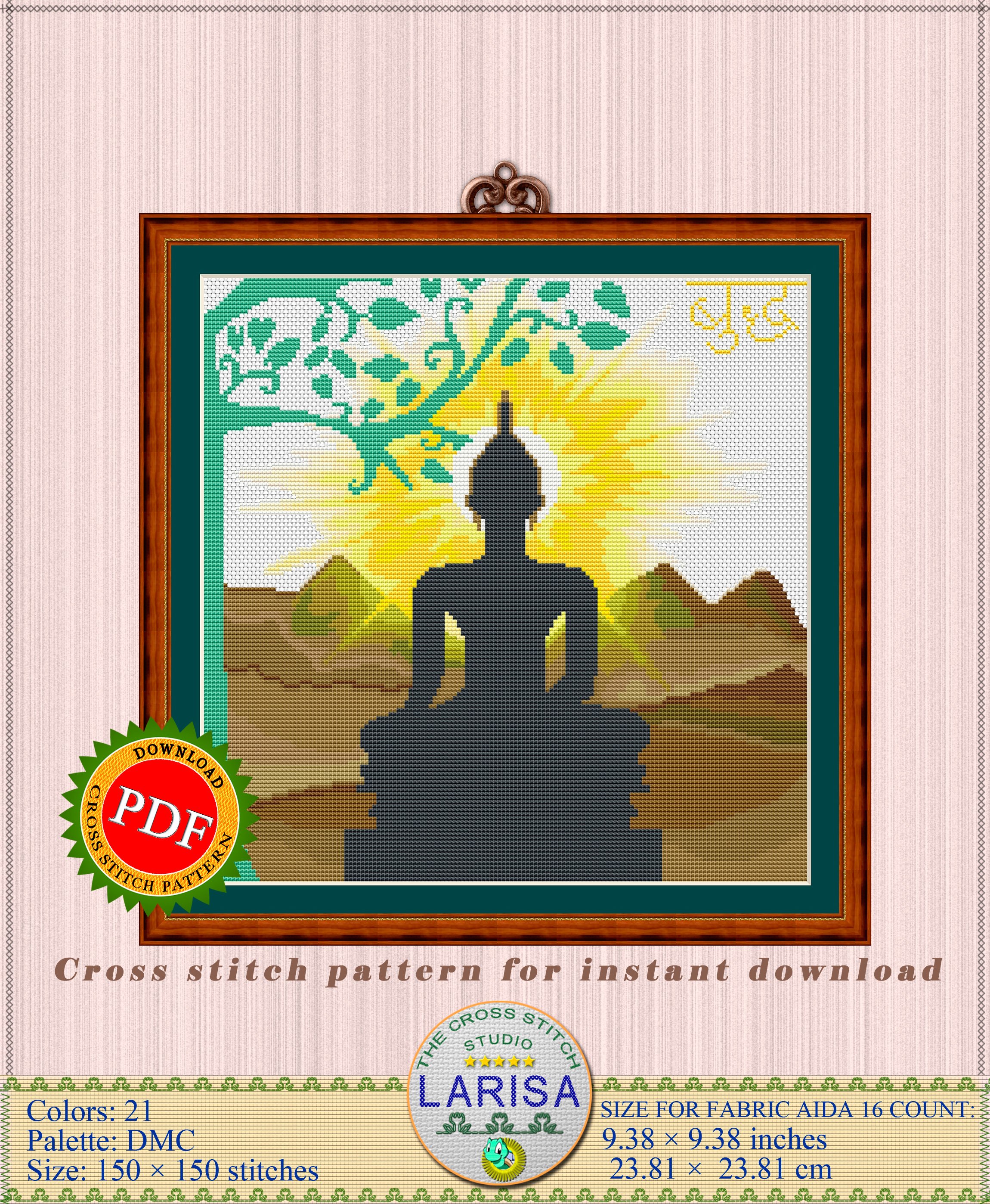 Buddha Cross Stitch Pattern | Bodhi Tree | Gautama Buddha
