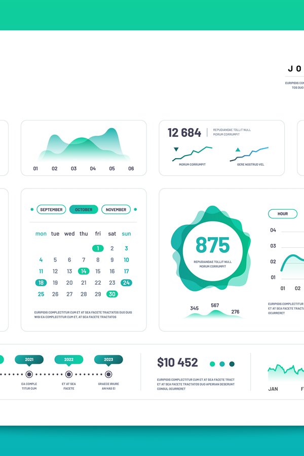Infographic dashboard. Admin panel interface with green char
