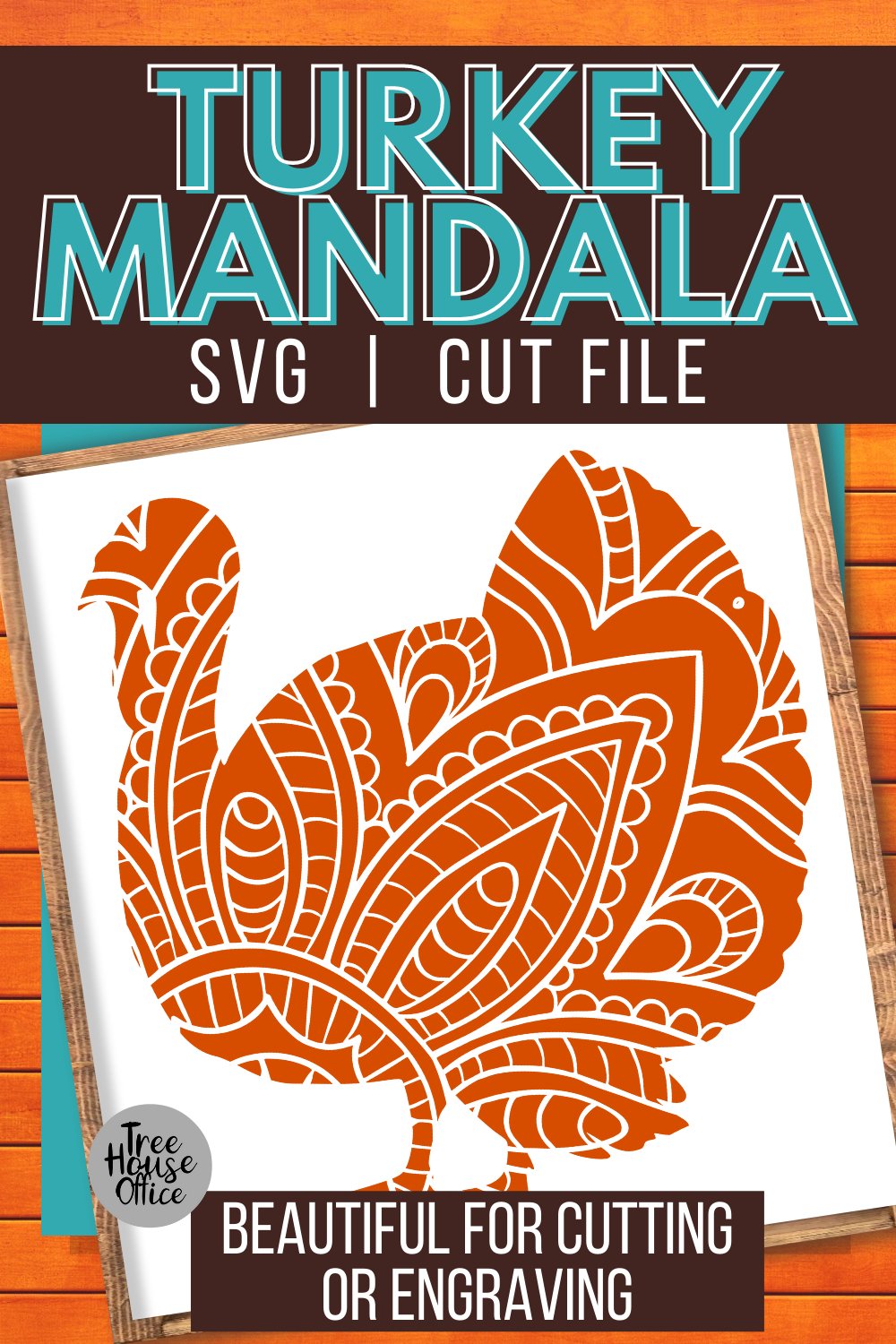 Turkey Mandala SVG, Patterned Thanksgiving Turkey Cut File