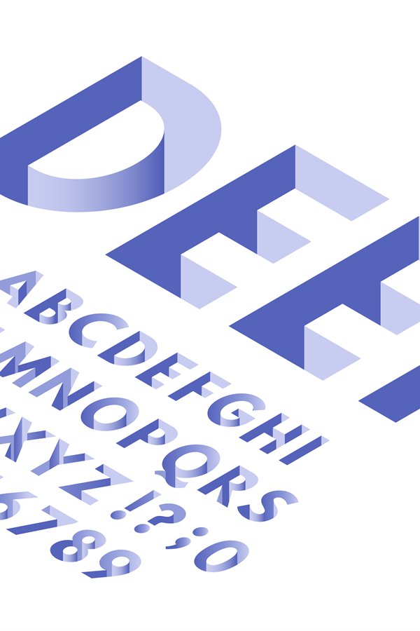Isometric hole deep holes typography alphabet letters