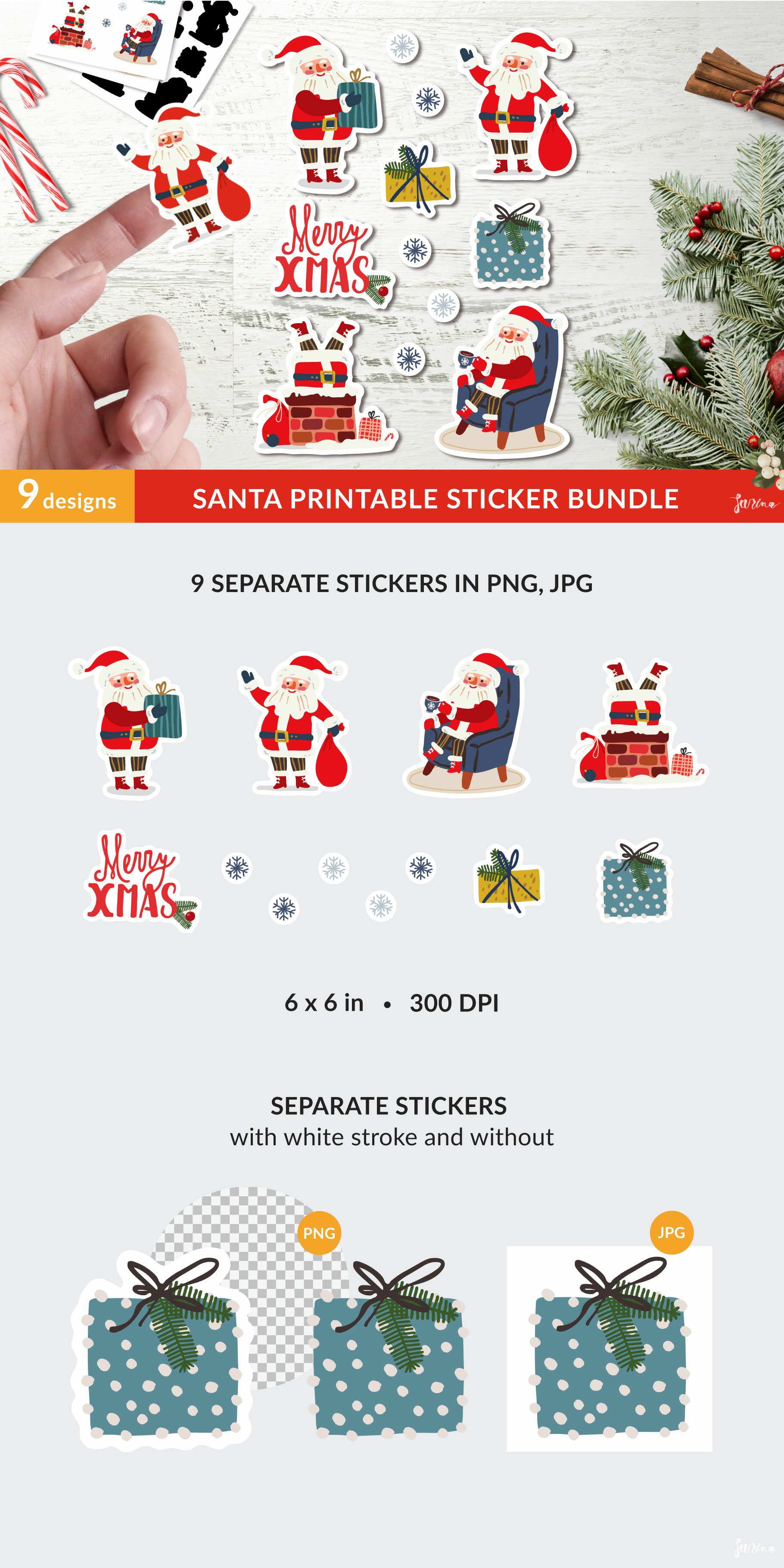 Christmas stickers, Santa Printable Sticker Bundle (2263404)