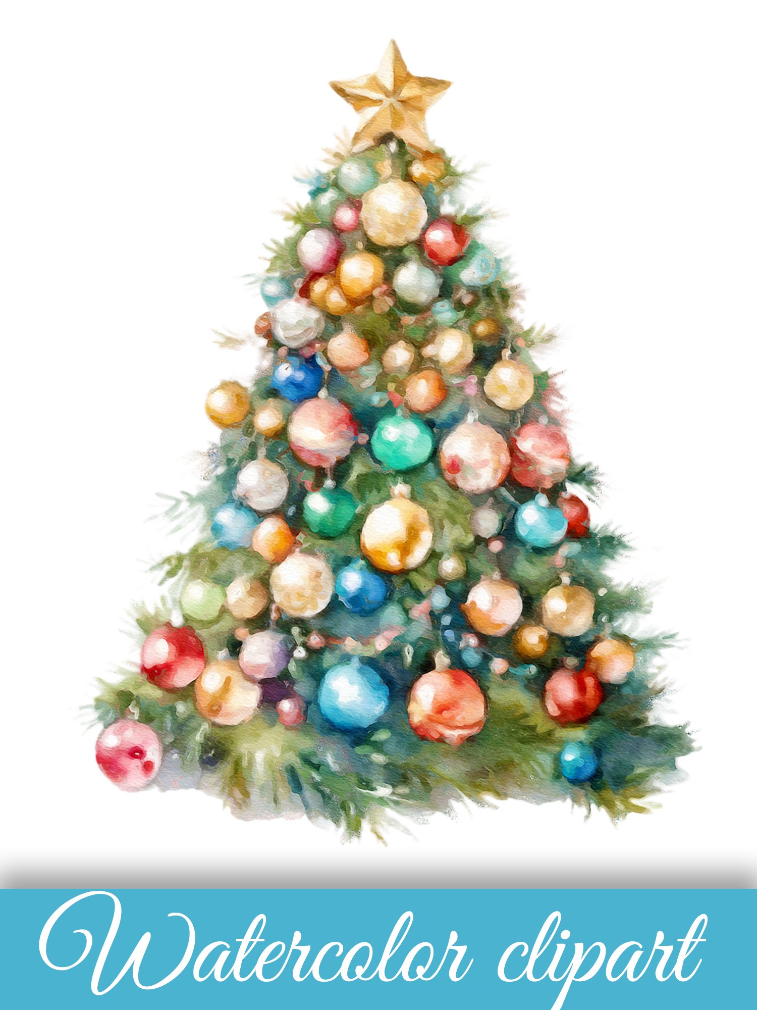 Christmas Tree Sublimation Watercolor Clipart / (3020223)