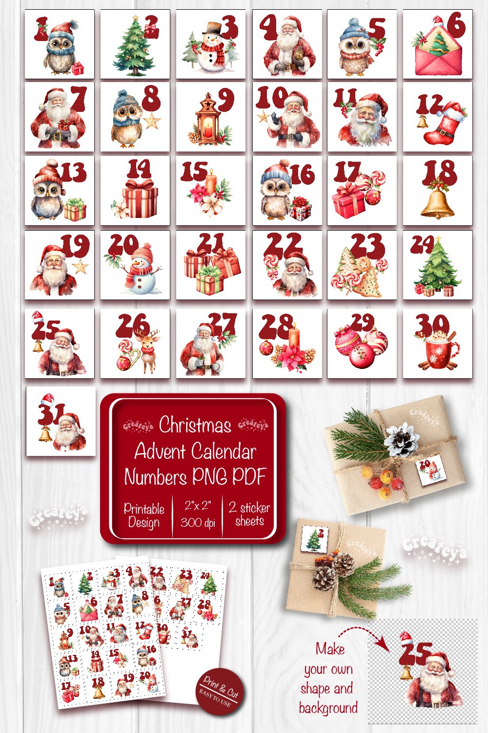 Christmas Advent calendar numbers Countdown to Christmas PNG