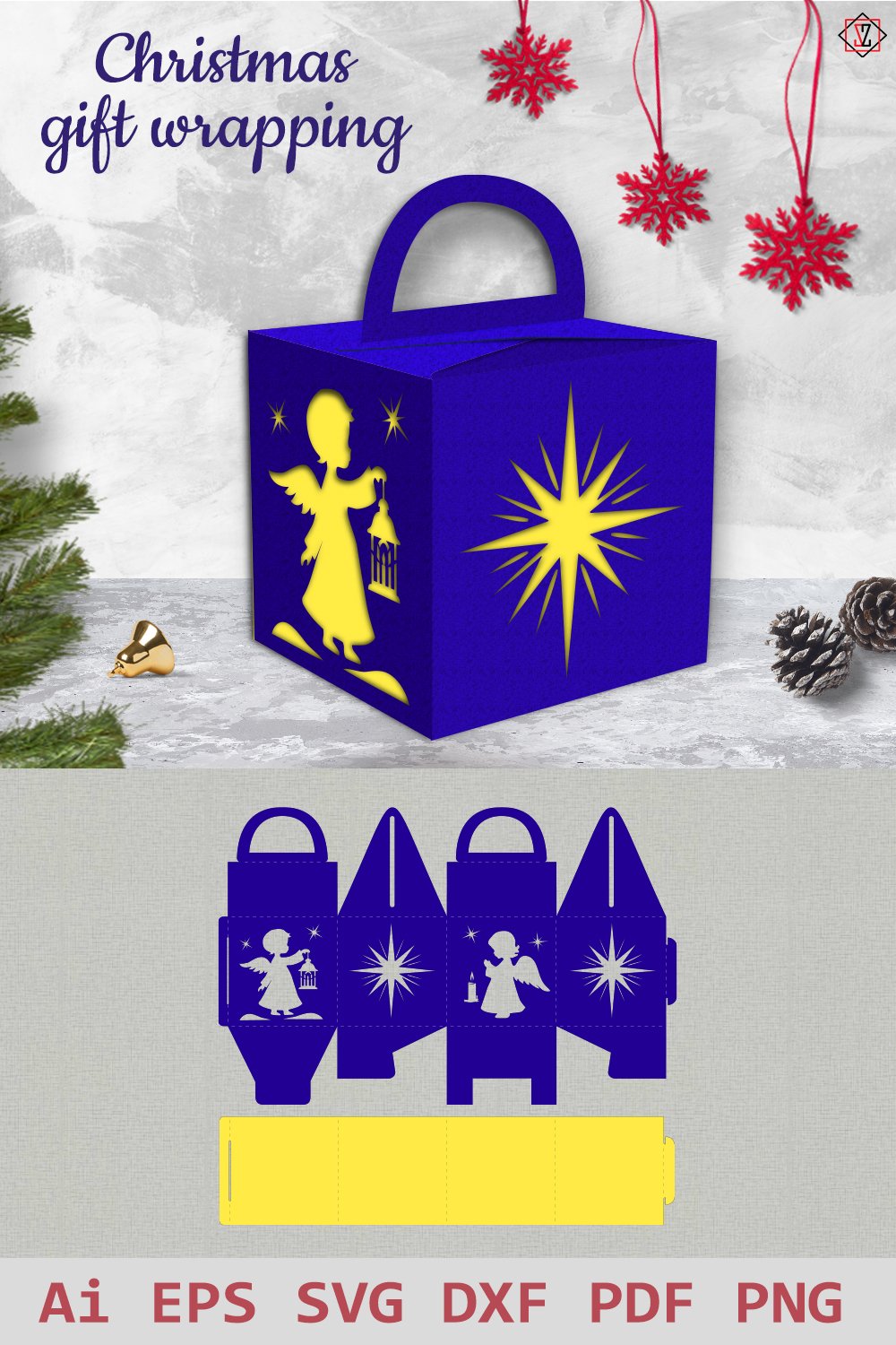 Gift box with angels for Christmas. Paper crafts