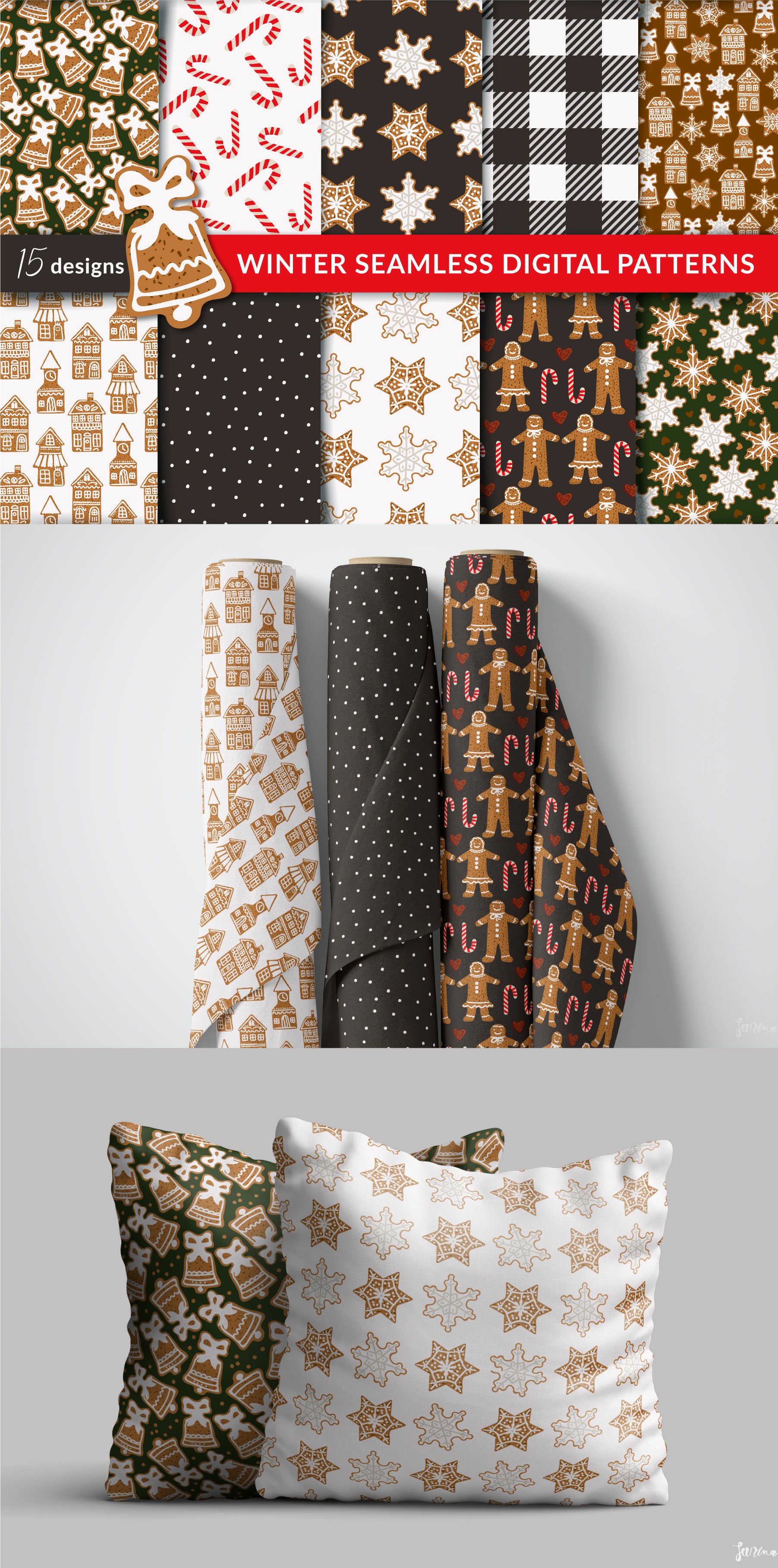 Christmas Gingerbread cookies digital paper. (2265912)