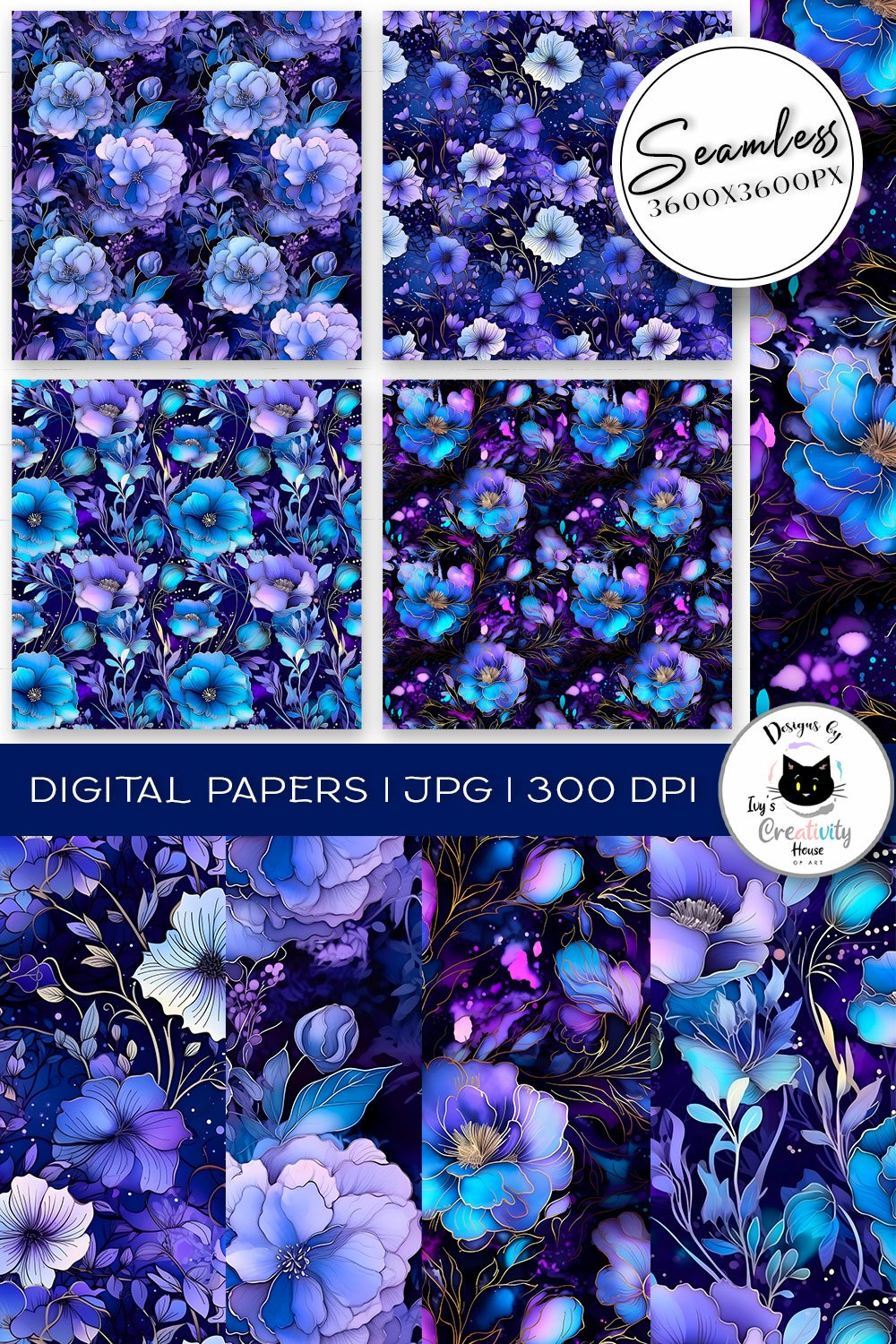 Floral Winter Digital Paper | Seamless Alcohol Ink Papers