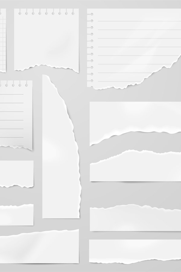 Ripped pages. Shapes torn paper, elegant headline strip. Iso