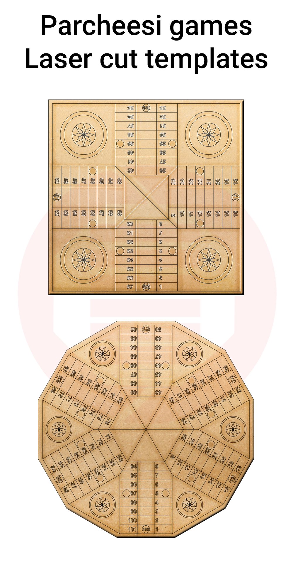 Parcheesi board game laser cut template Glowforge svg files