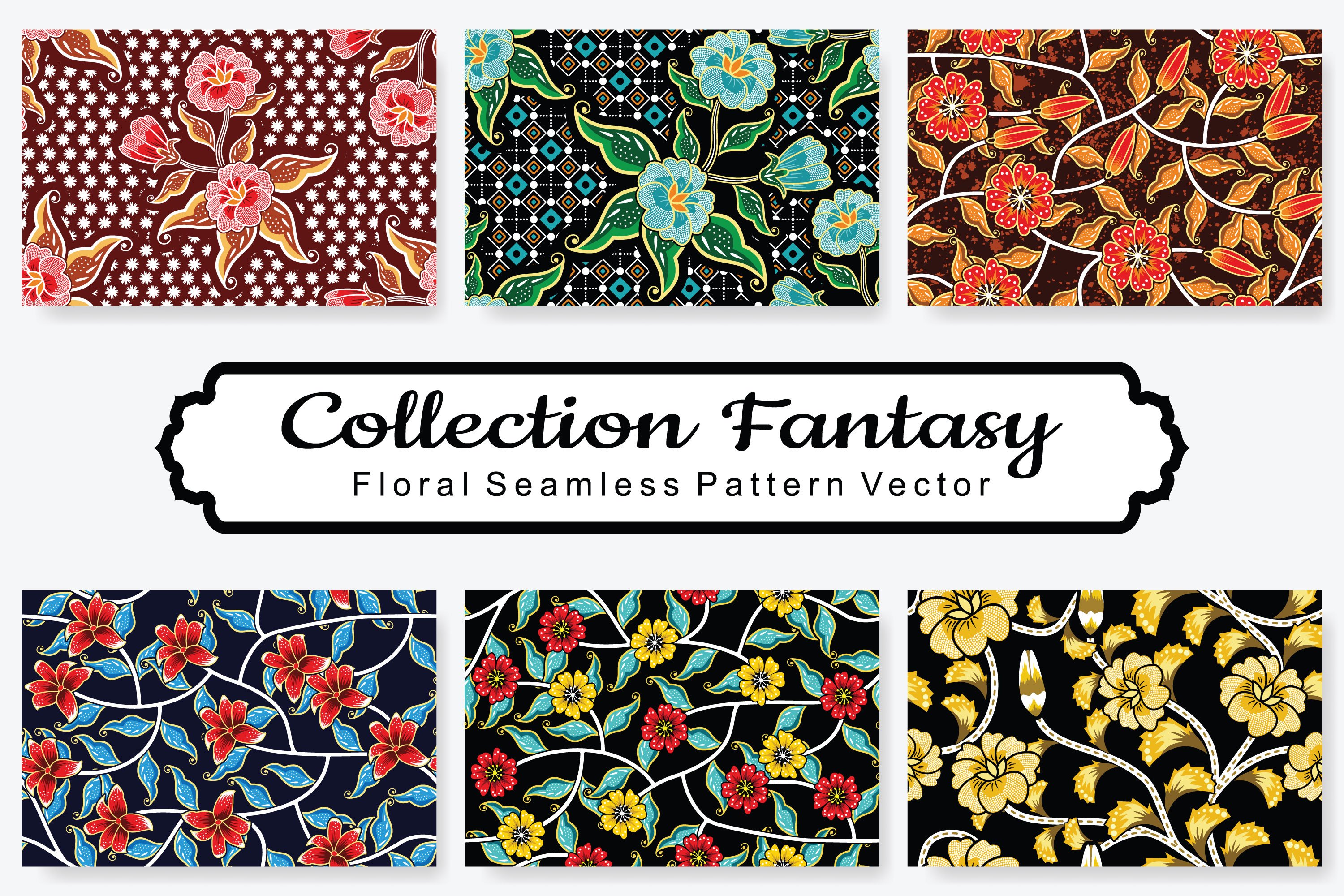 Set Of Fantasy Floral Vector Pattern Vol.17 (719287)